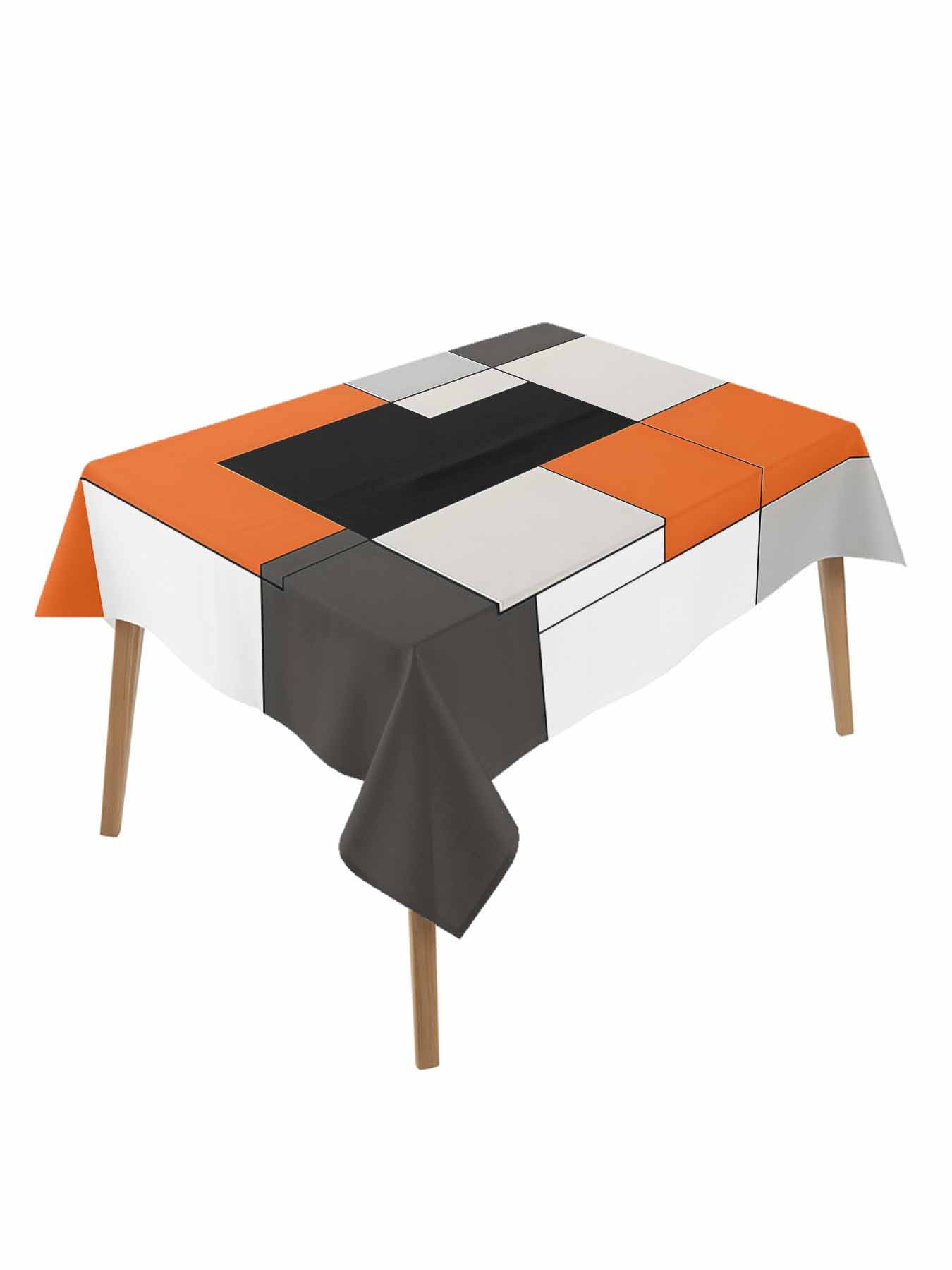 Burnt Orange Black Table Cloth, Modern Abstract Geometric Waterproof ...