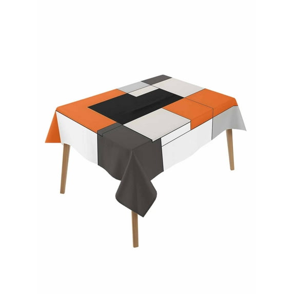 Burnt Orange Black Table Cloth, Modern Abstract Geometric Waterproof ...