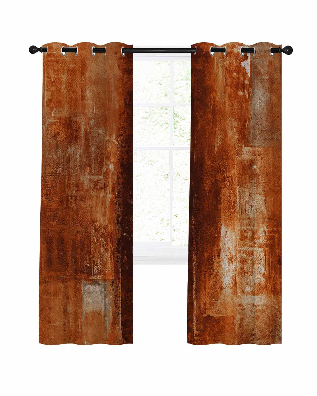 Burnt Orange Blackout Curtains, Light Blocking Print Window Curtains ...