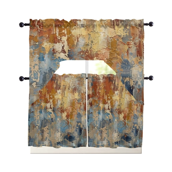 Burnt Orange Blue Kitchen Curtains Sets for Windows 3 Piece, Oil ...