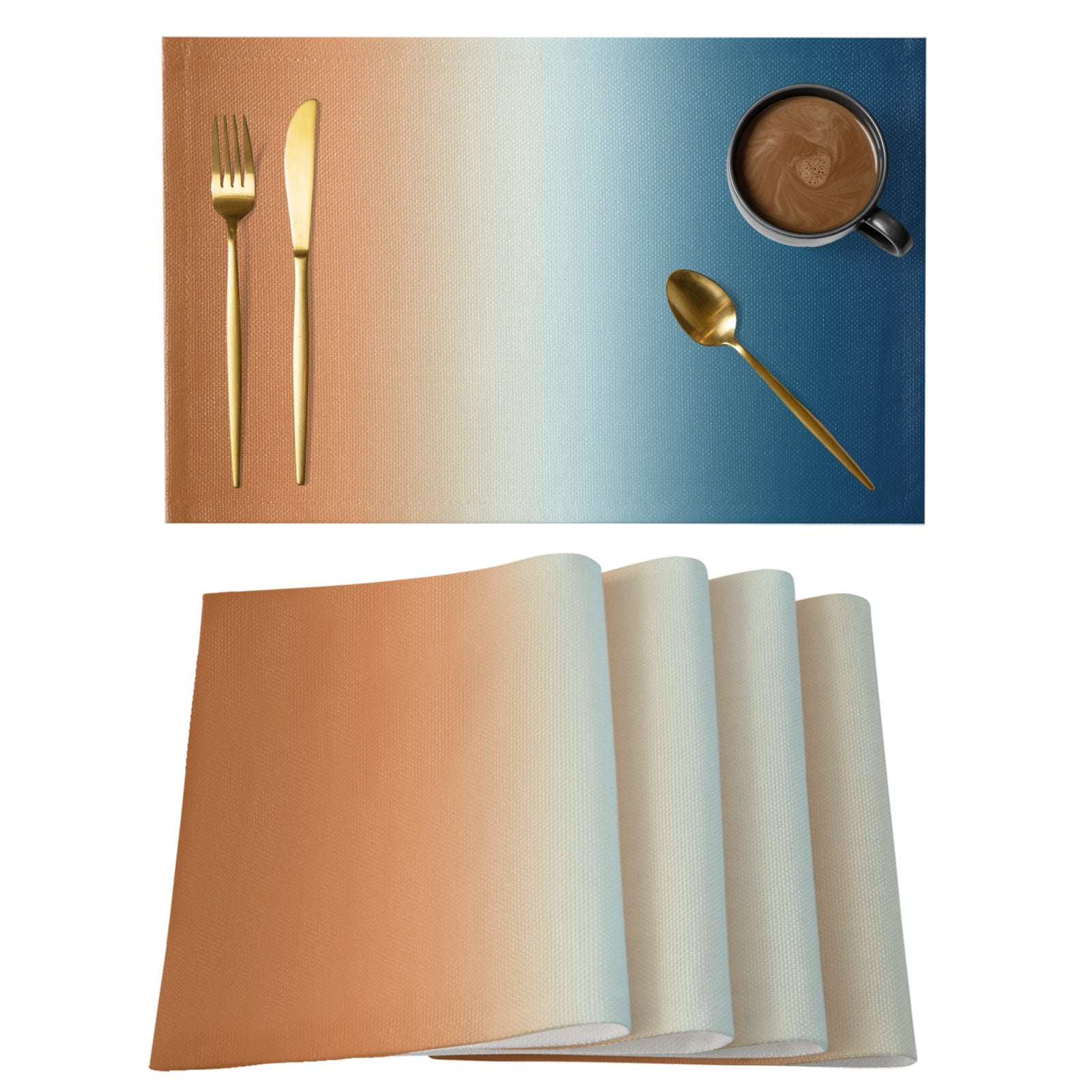 Burnt Orange Blue Ombre Placemats Set of 12 Abstract Modern Art ...