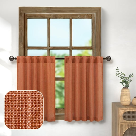 Burnt Orange Boho Country Kitchen Curtains 36 Inch Length for Small ...