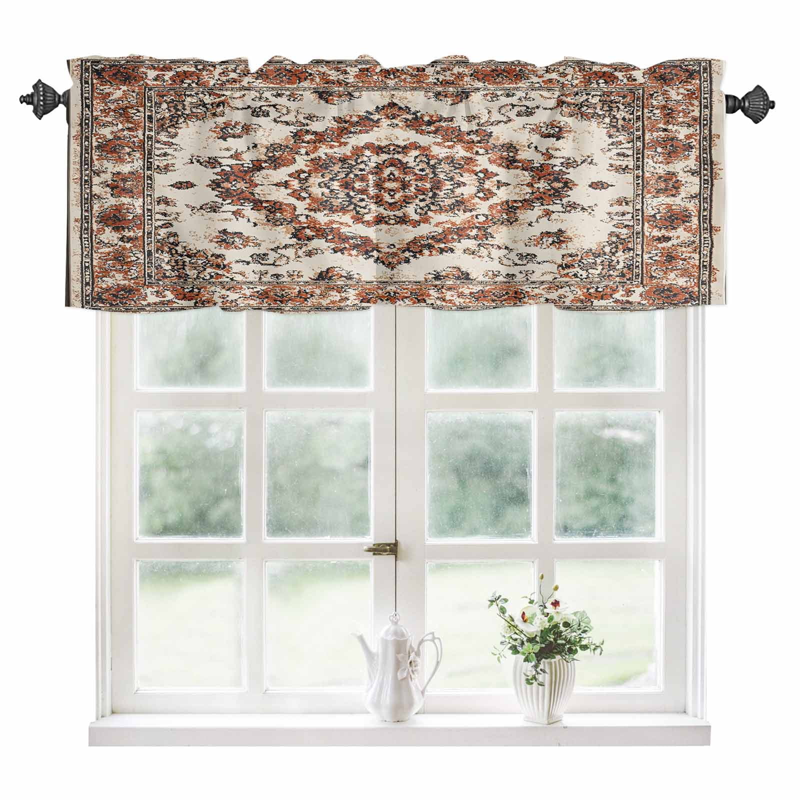Burnt Orange Boho Kitchen Valances for Windows 42x12 Inch Kitchen ...