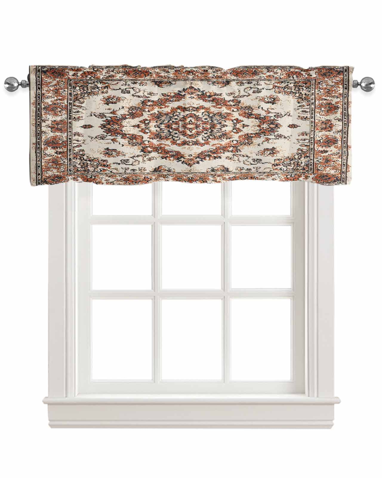 Burnt Orange Boho Kitchen Valances for Windows Farmhouse Linen Window ...