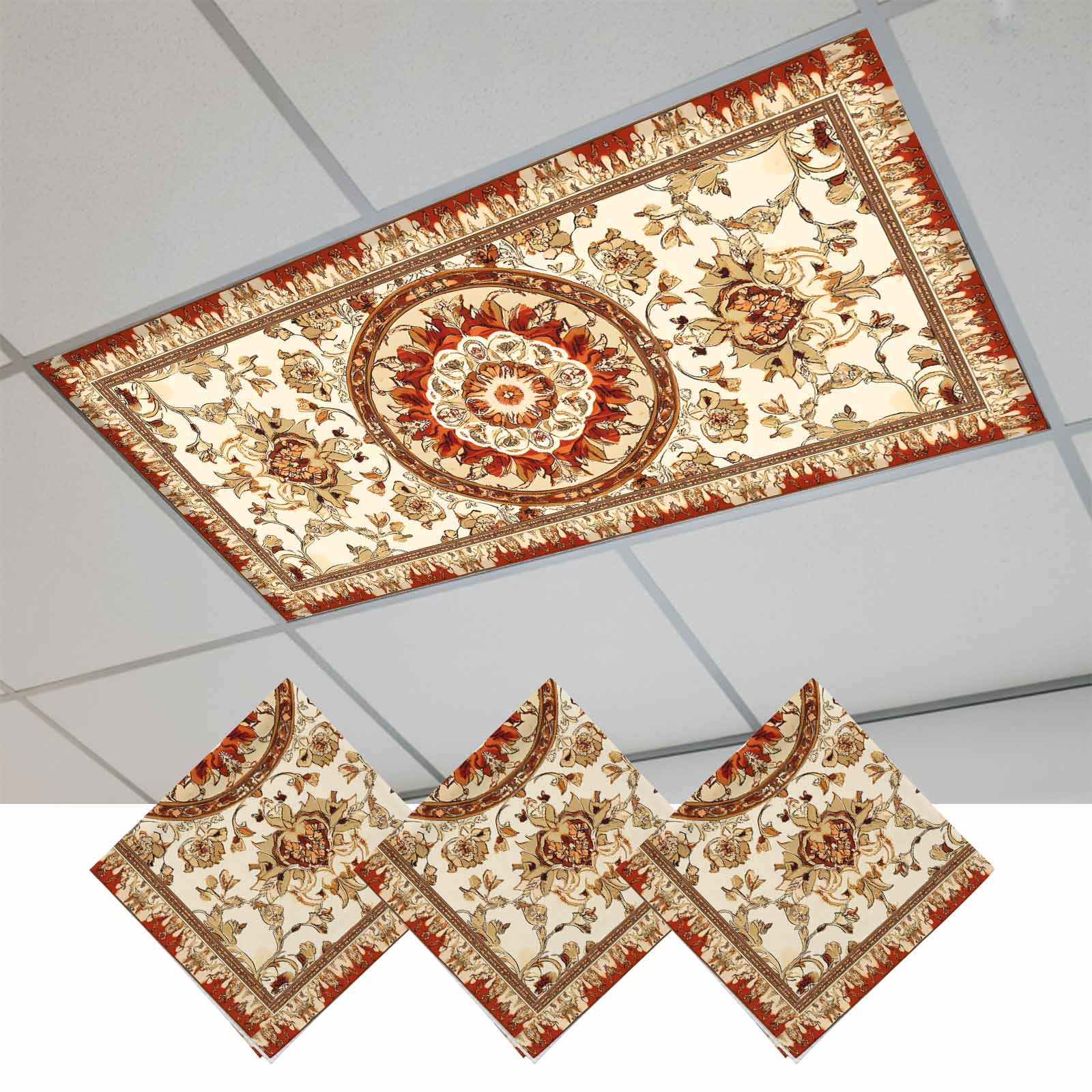 Burnt Orange Boho Magnetic Fluorescent Light Covers for Ceiling Lights ...