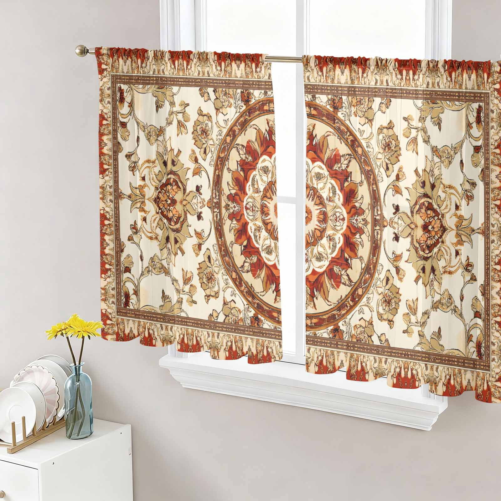 Burnt Orange Boho Semi Sheer Curtains 45 Inch Length 2 Panels Set ...