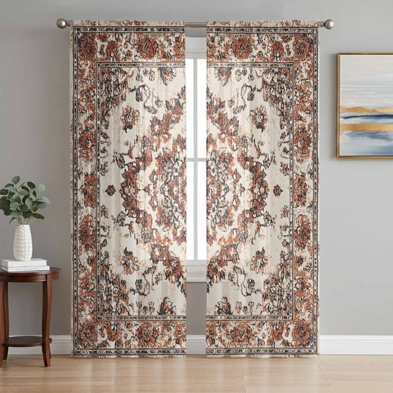 Burnt Orange Boho Semi Sheer Curtains 72 Inch Length 2 Panels Set ...