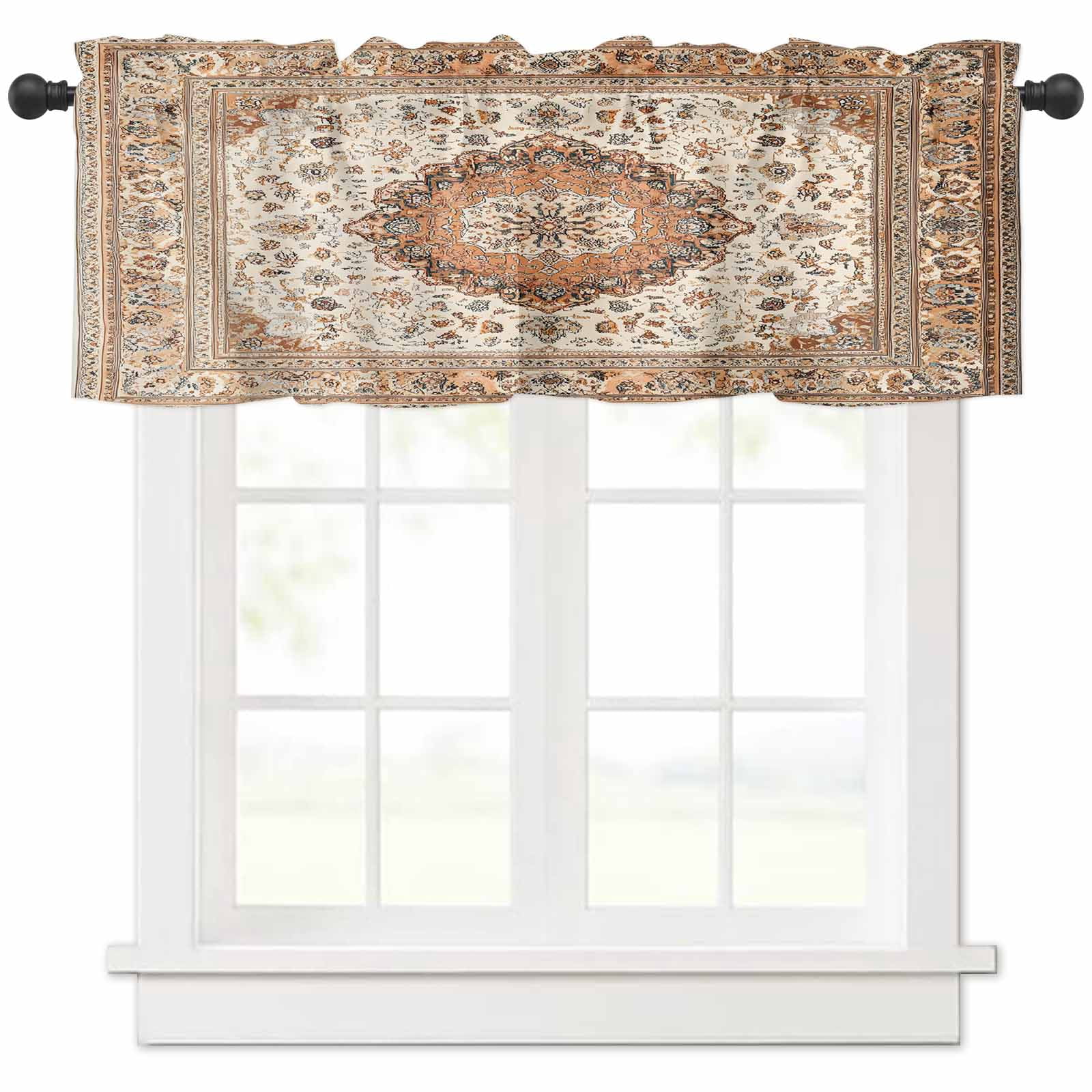 Burnt Orange Boho Valances for Windows Farmhouse Kitchen Curtains ...