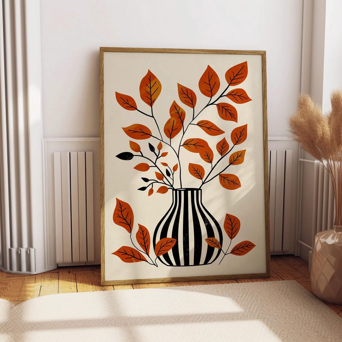Burnt Orange Botanical Boho Leaf Mid Century Modern Striped Vase ...