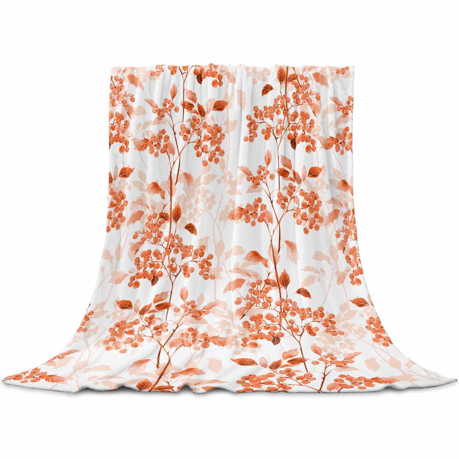 Burnt Orange Botanical Flannel Blanket for Bed, Vintage Nature Flower ...