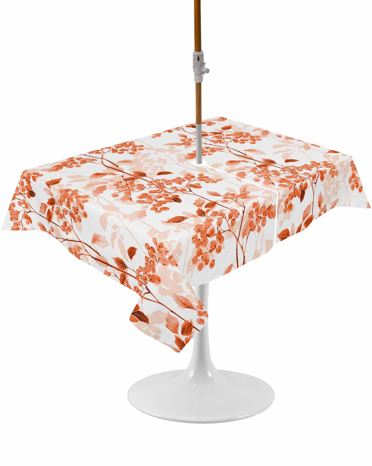 Burnt Orange Botanical Rectangle Outdoor Tablecloth, Waterproof Table ...