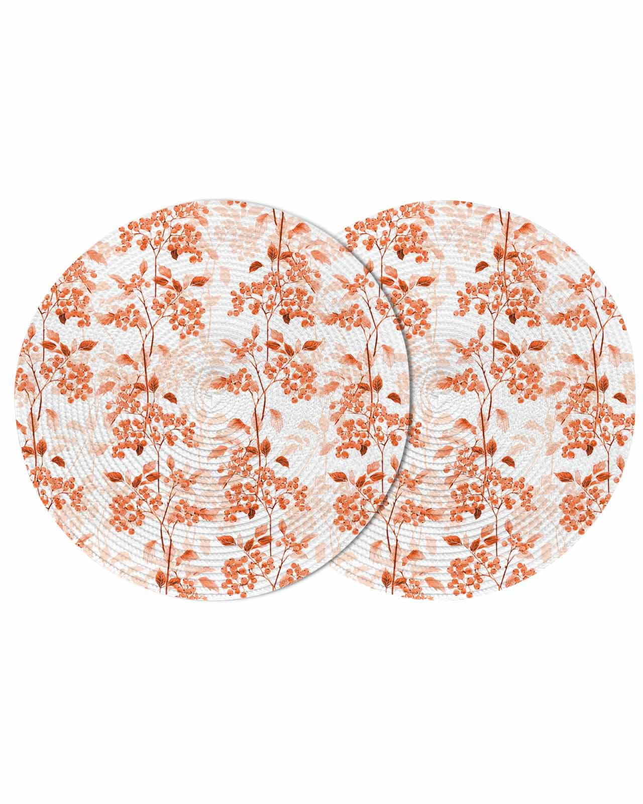 Burnt Orange Botanical Round 13 Inch Placemats Set of 2, Vintage Nature ...