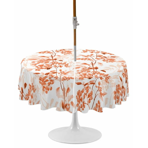 Burnt Orange Botanical Round Outdoor Tablecloth, Waterproof Table Cloth ...