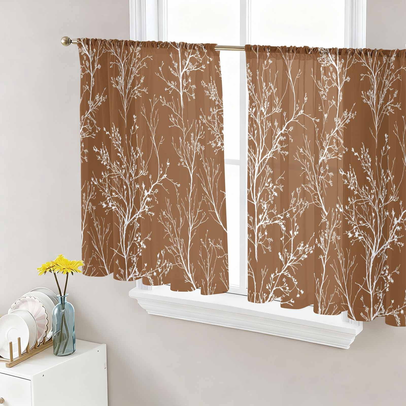 Burnt Orange Botanical Sheer Curtains for Living Room Bedroom Vintage ...
