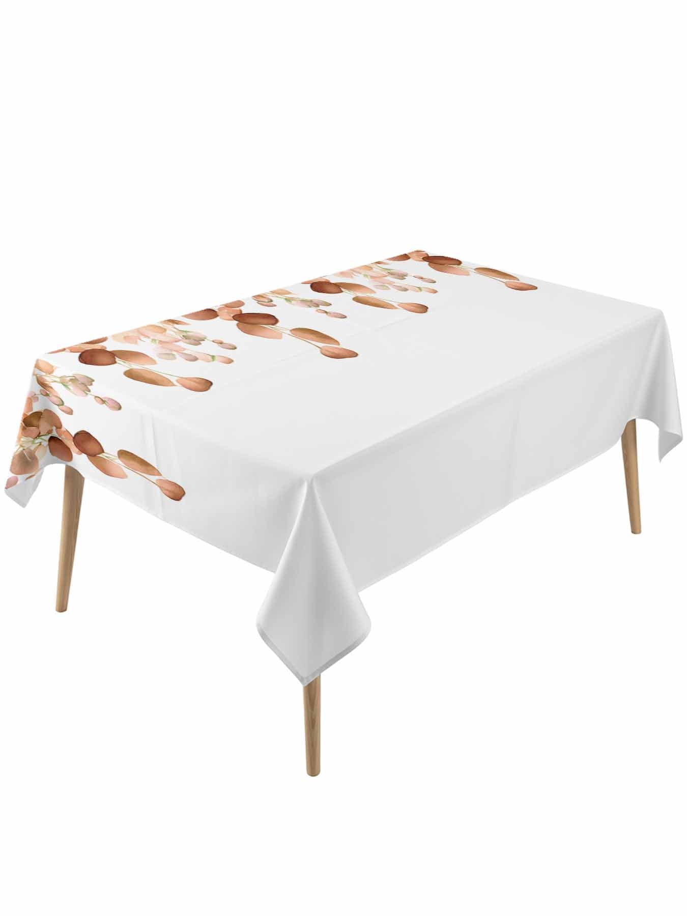 Burnt Orange Botanical Table Cloth, Eucalyptus Leaves Pastoral Floral ...