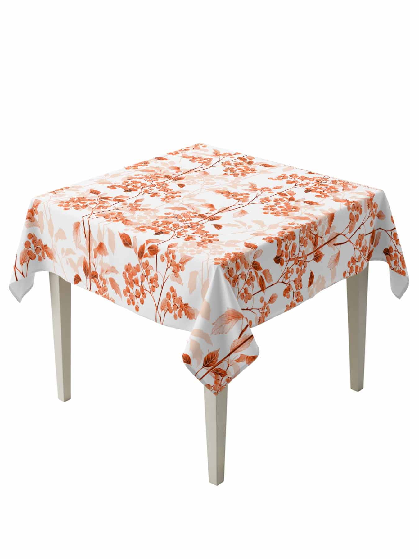 Burnt Orange Botanical Table Cloth, Vintage Nature Flower Waterproof ...