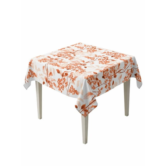 Burnt Orange Botanical Table Cloth, Vintage Nature Flower Waterproof ...