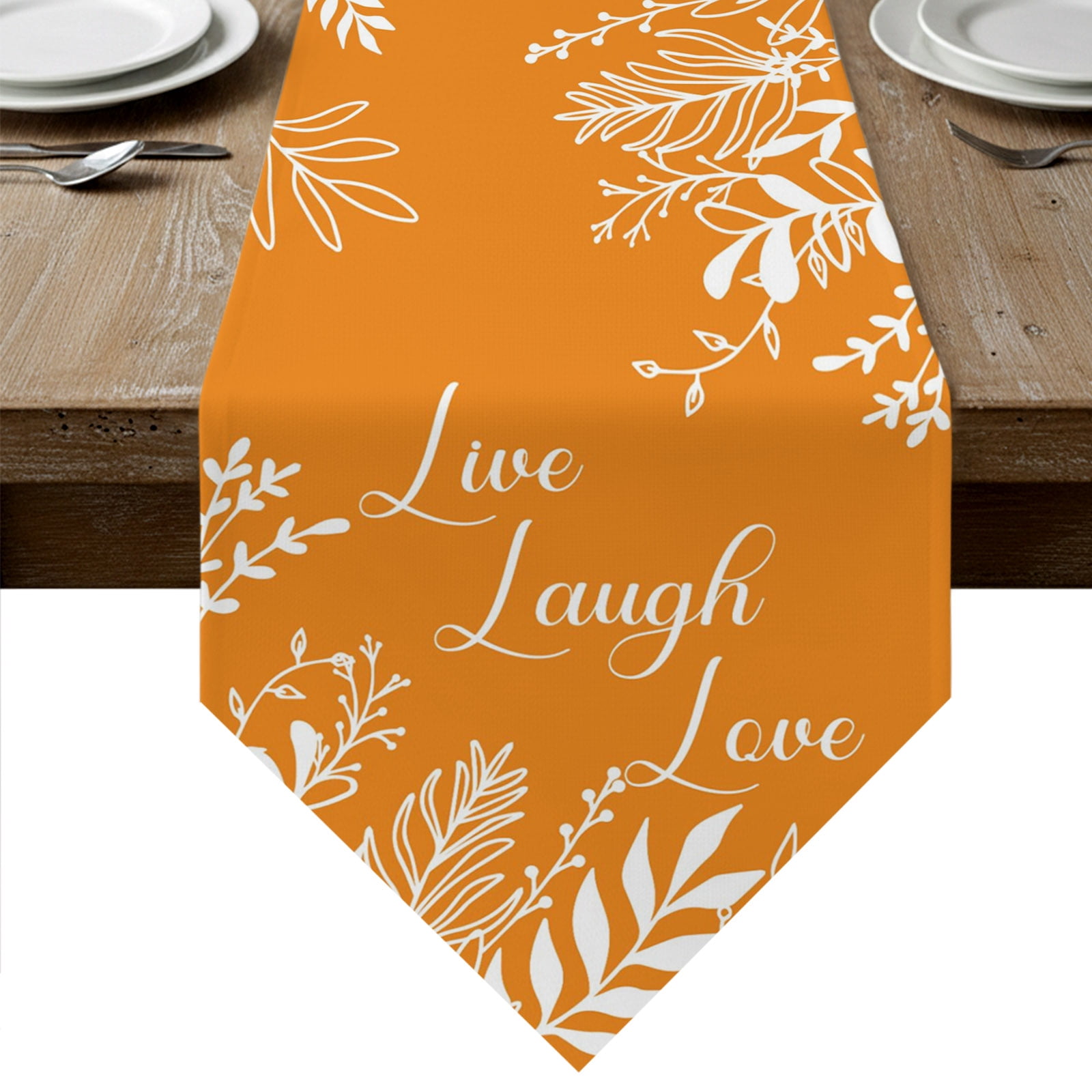Burnt Orange Botanical Table Runner Linen Burlap Table Runner 72 Inches ...