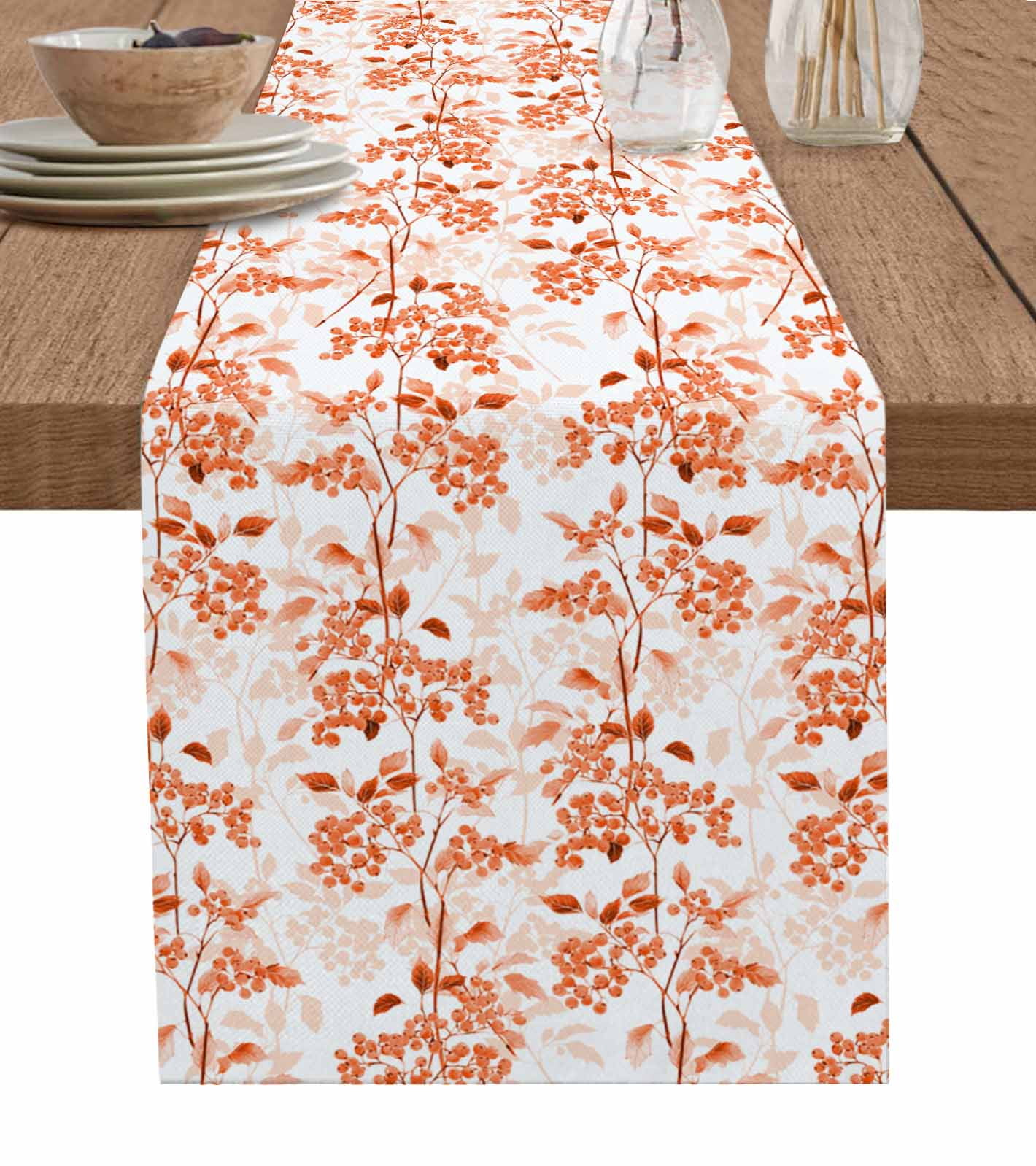 Burnt Orange Botanical Table Runner Vintage Nature Flower Tablerunners ...