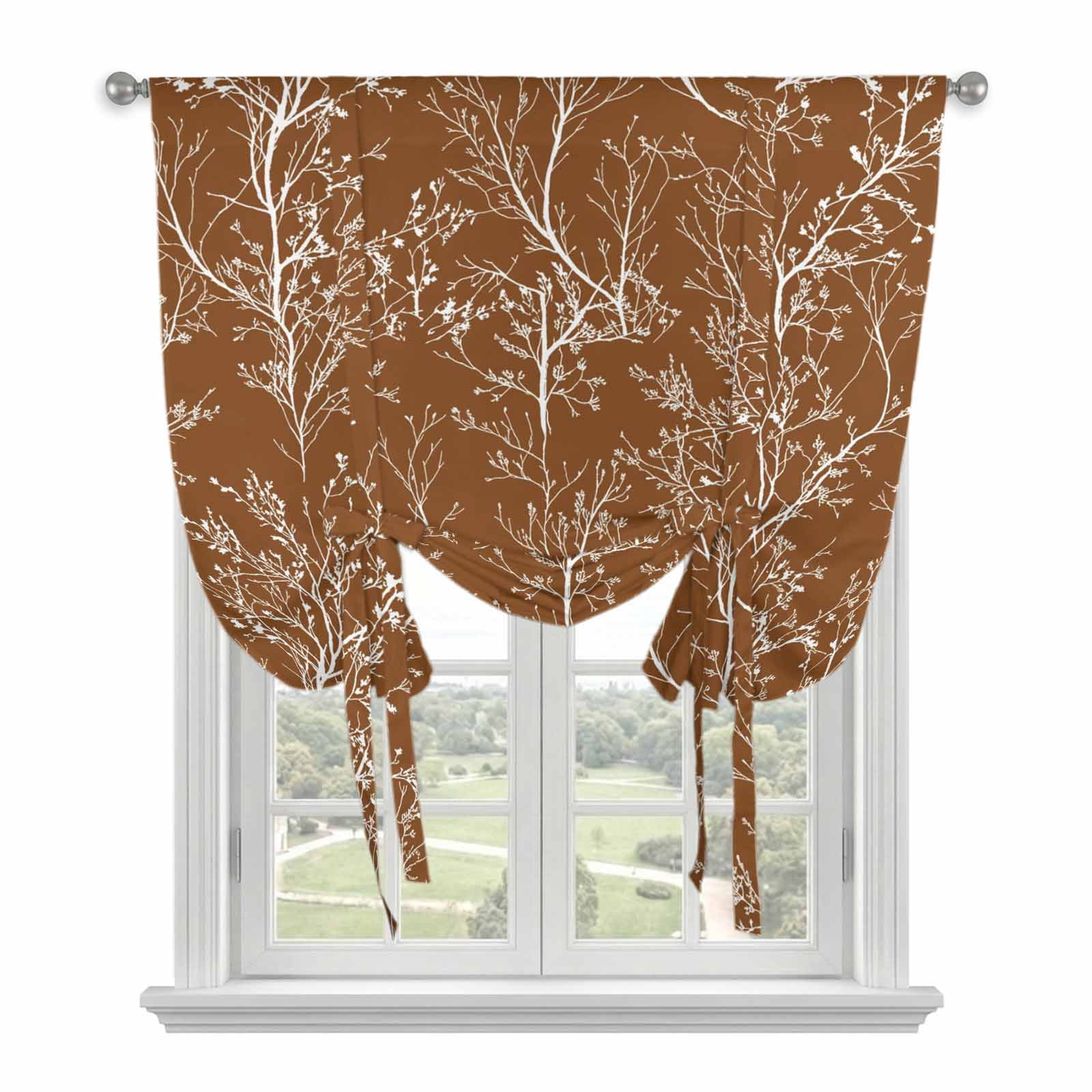 Burnt Orange Botanical Tie Up Curtains for Window, Thermal Insulated ...