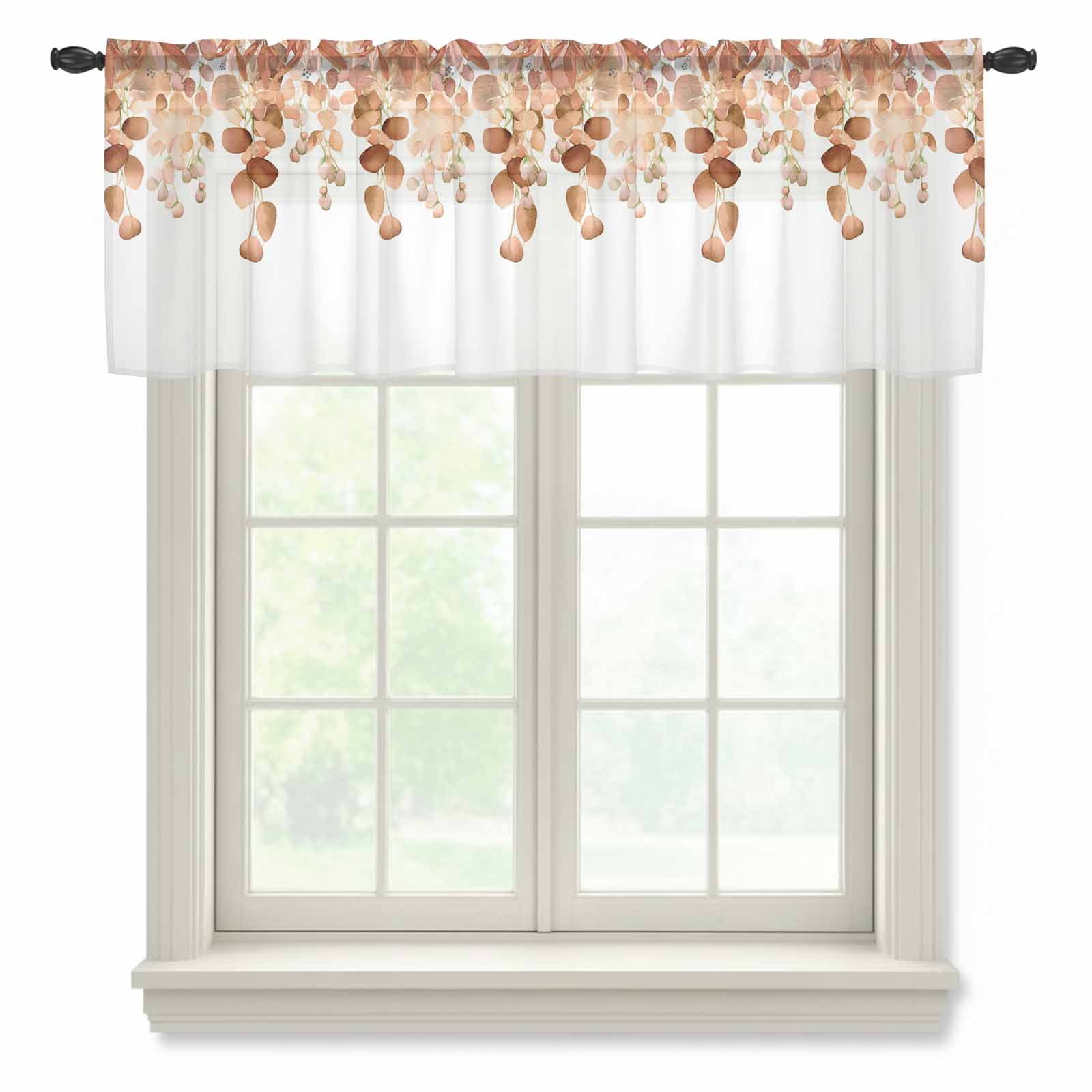 Burnt Orange Botanical Valance Curtains for Kitchen/Living Room ...