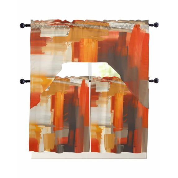 Burnt Orange Brown Kitchen Curtain and Valance Set 3 Pieces,Rod Pocket ...