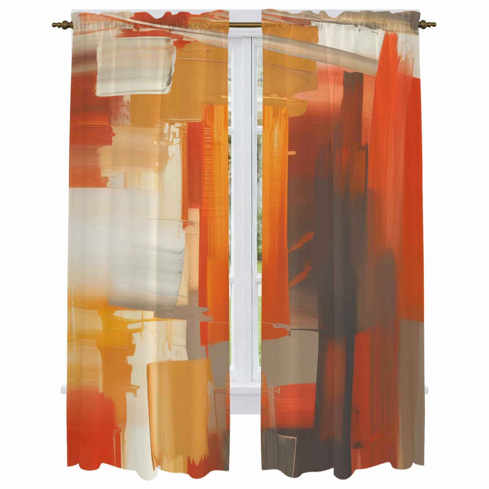 Burnt Orange Brown Kitchen Curtains, Farmhouse Ombre Abstract Mottled ...