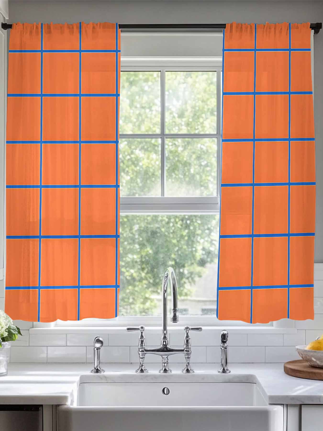 Burnt Orange Buffalo Check Sheer Curtains for Living Room Bedroom ...