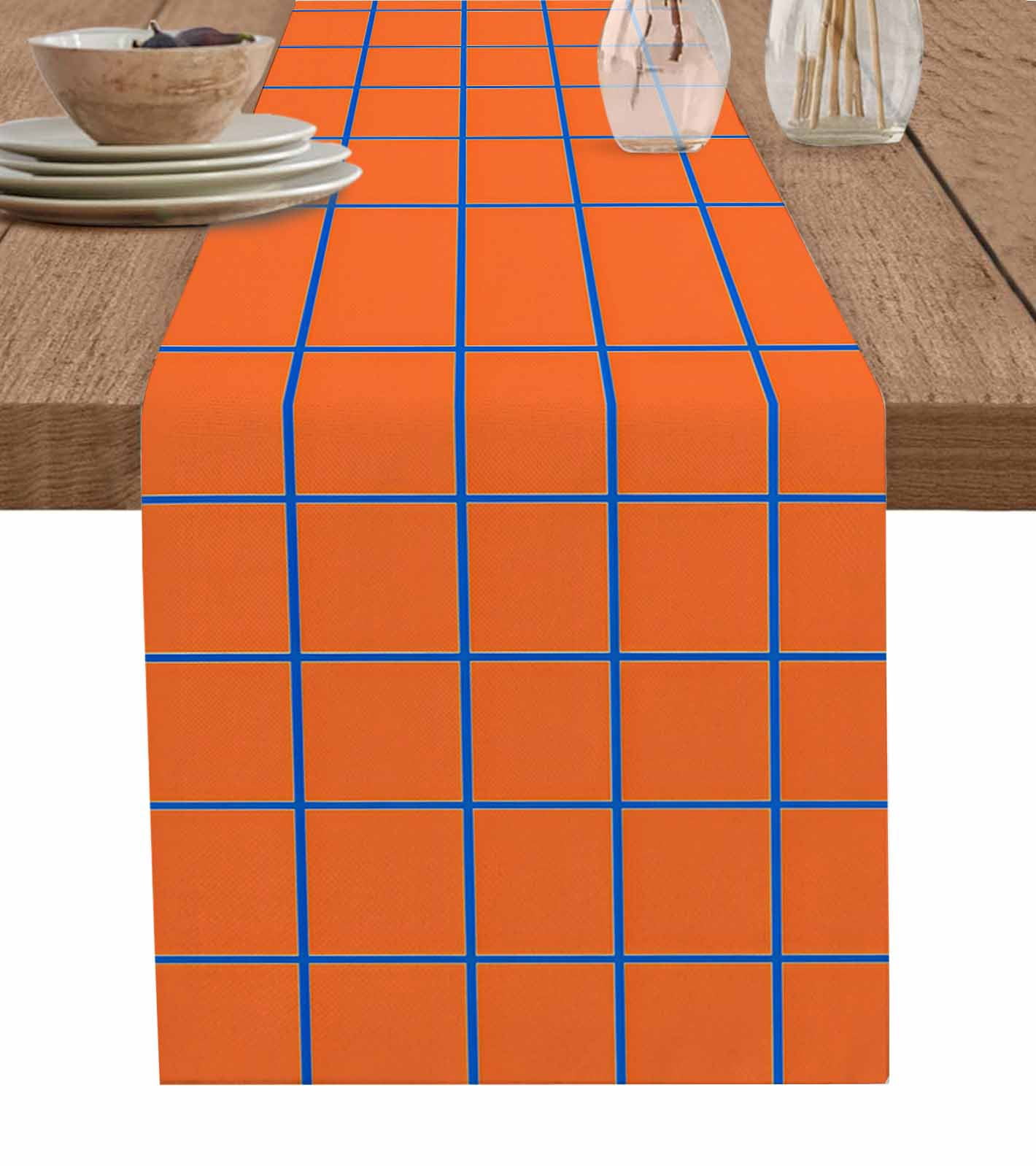 Burnt Orange Buffalo Check Table Runner 72 Inches, Modern Blue Stripe ...
