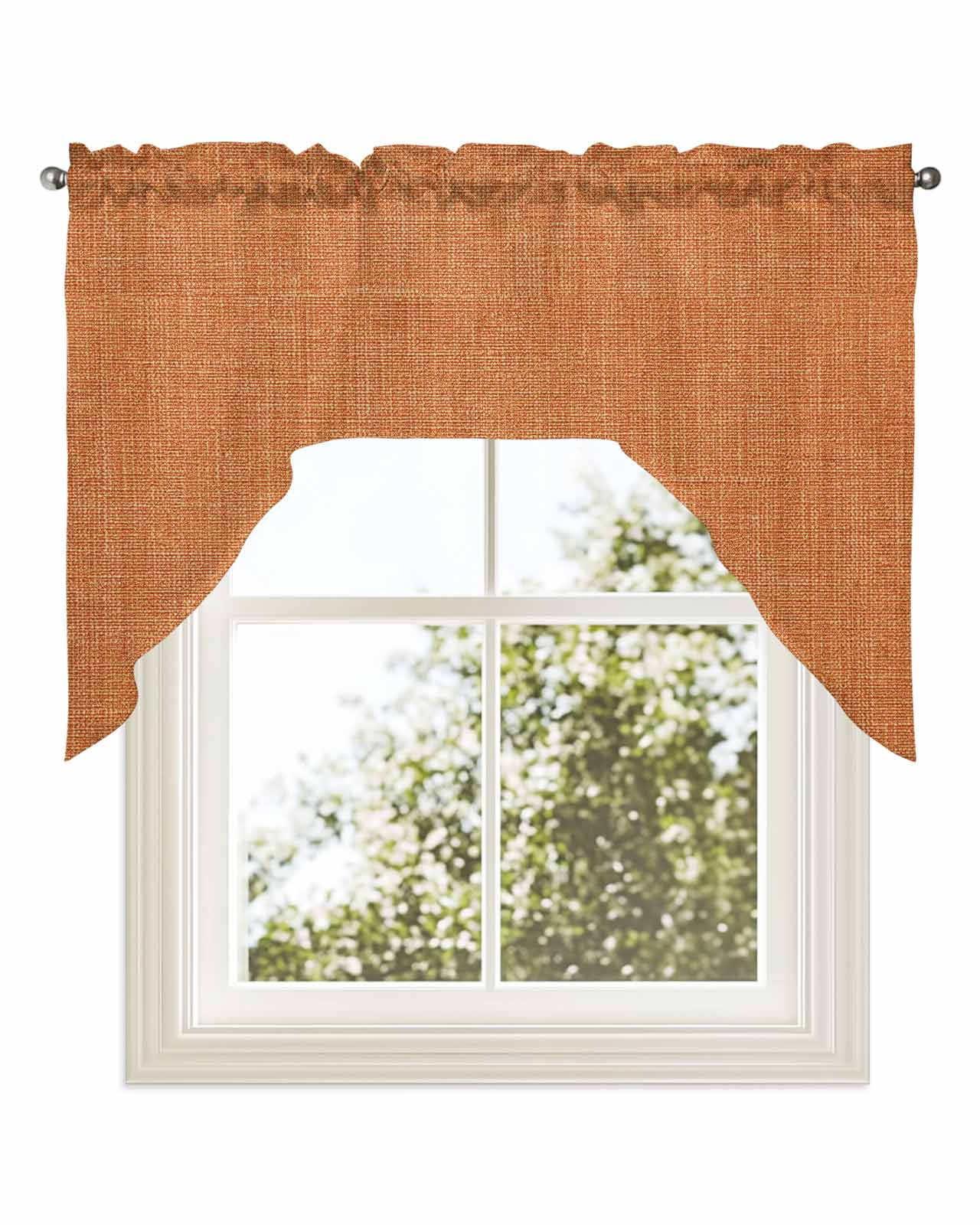 Burnt Orange Burlap Texture Kitchen Curtains Swag Valance for Windows ...