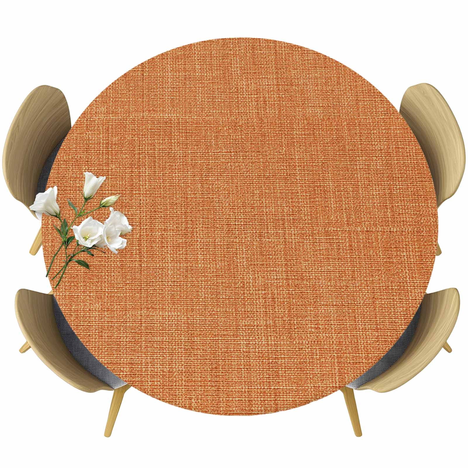 Burnt Orange Burlap Texture Round Tablecloth, Fitted Table Cover with ...