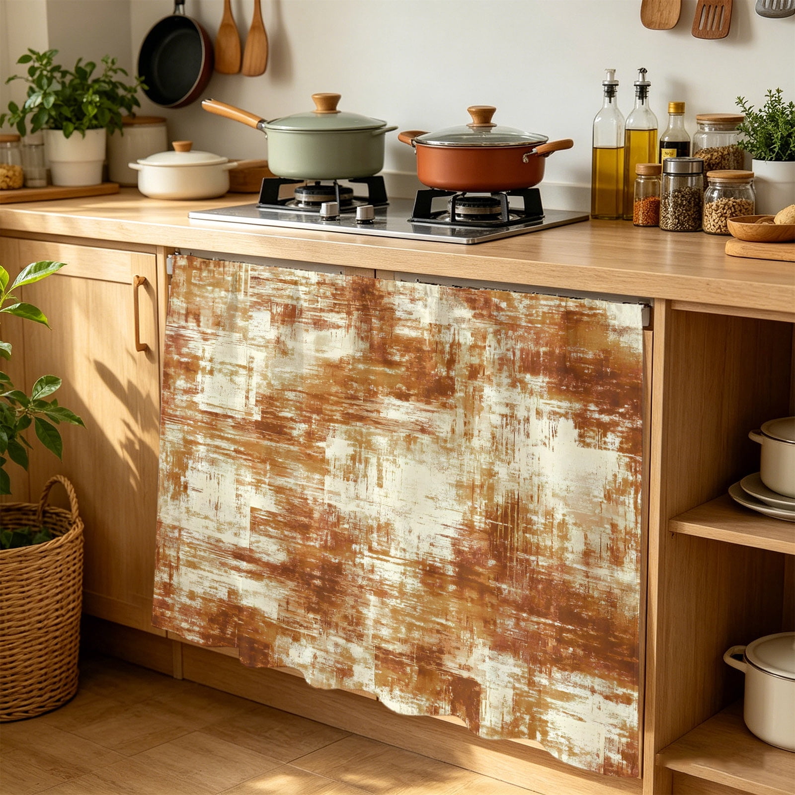 Burnt Orange Cabinet Curtains 35" W x 35" L Modern Abstract Gradient ...