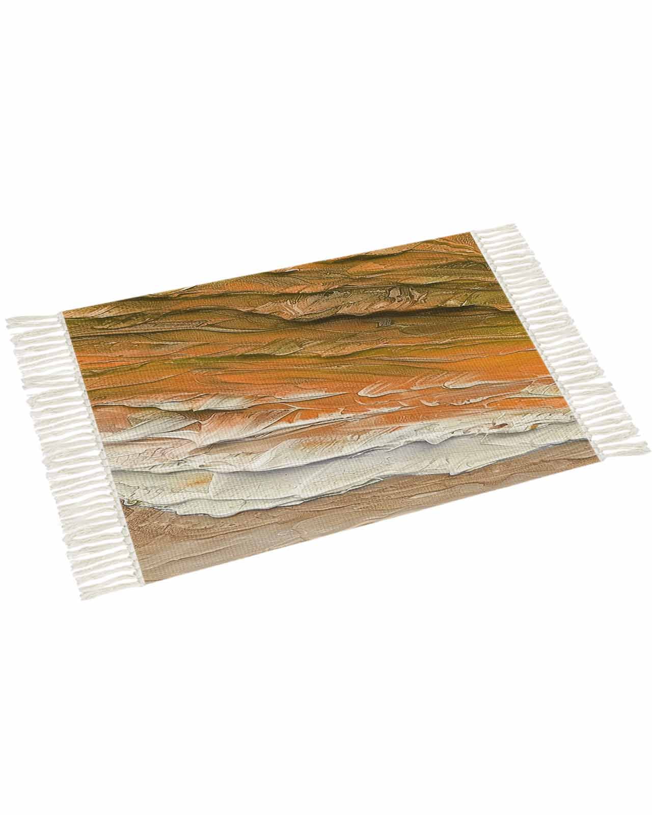 Burnt Orange Coastal Bathroom Rug 2'x3', Woven Cotton Area Rug Washable ...