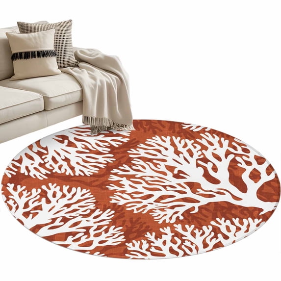 Burnt Orange Coastal Coral Round Rug 4ft Washable Circle Entryway Rugs ...