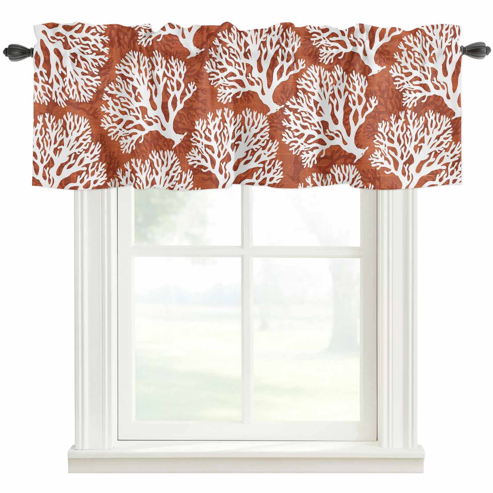 Burnt Orange Coastal Coral Valances for Windows Farmhouse Kitchen ...