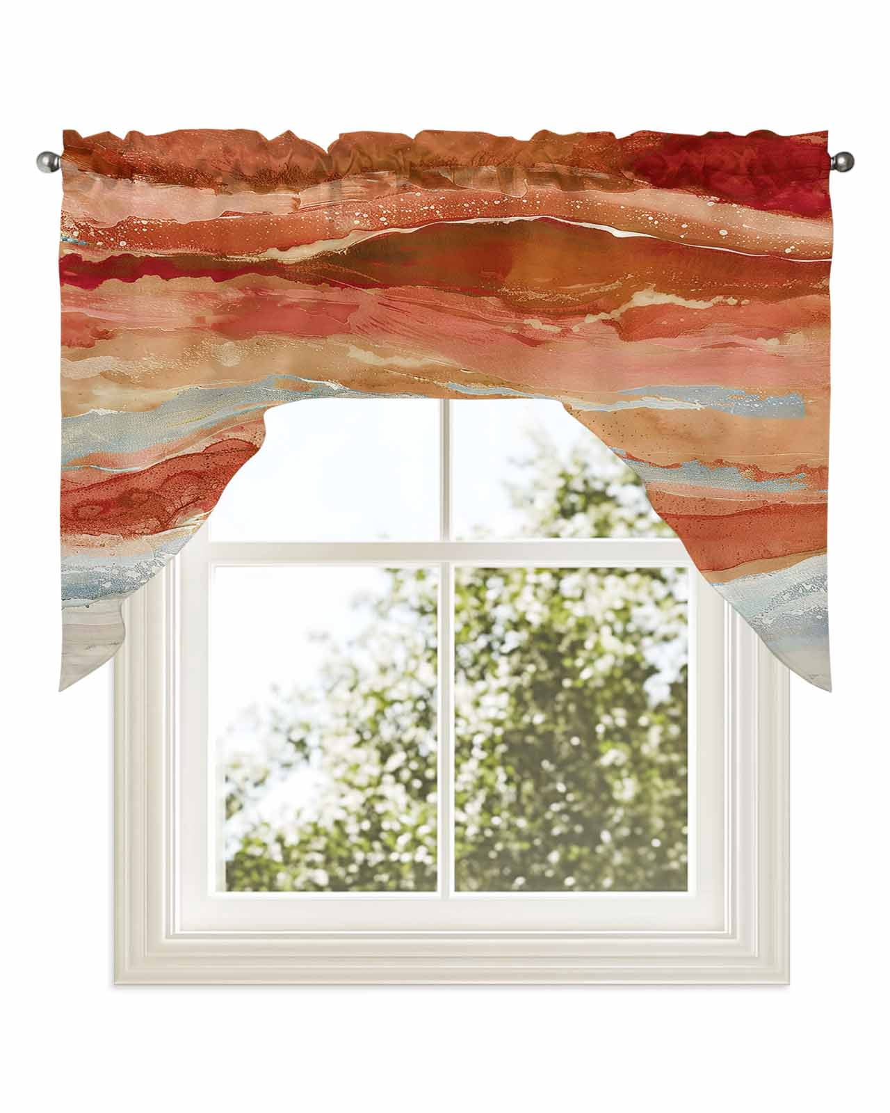 Burnt Orange Coastal Kitchen Curtains Swag Valance for Windows/Bathroom ...