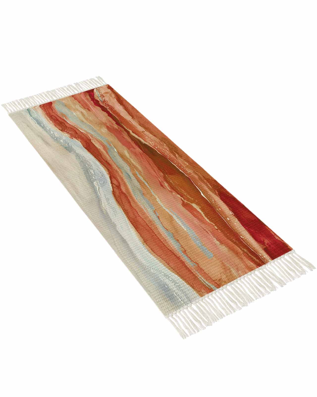 Burnt Orange Coastal Kitchen Runner Rug 2'x4', Washable Woven Cotton ...