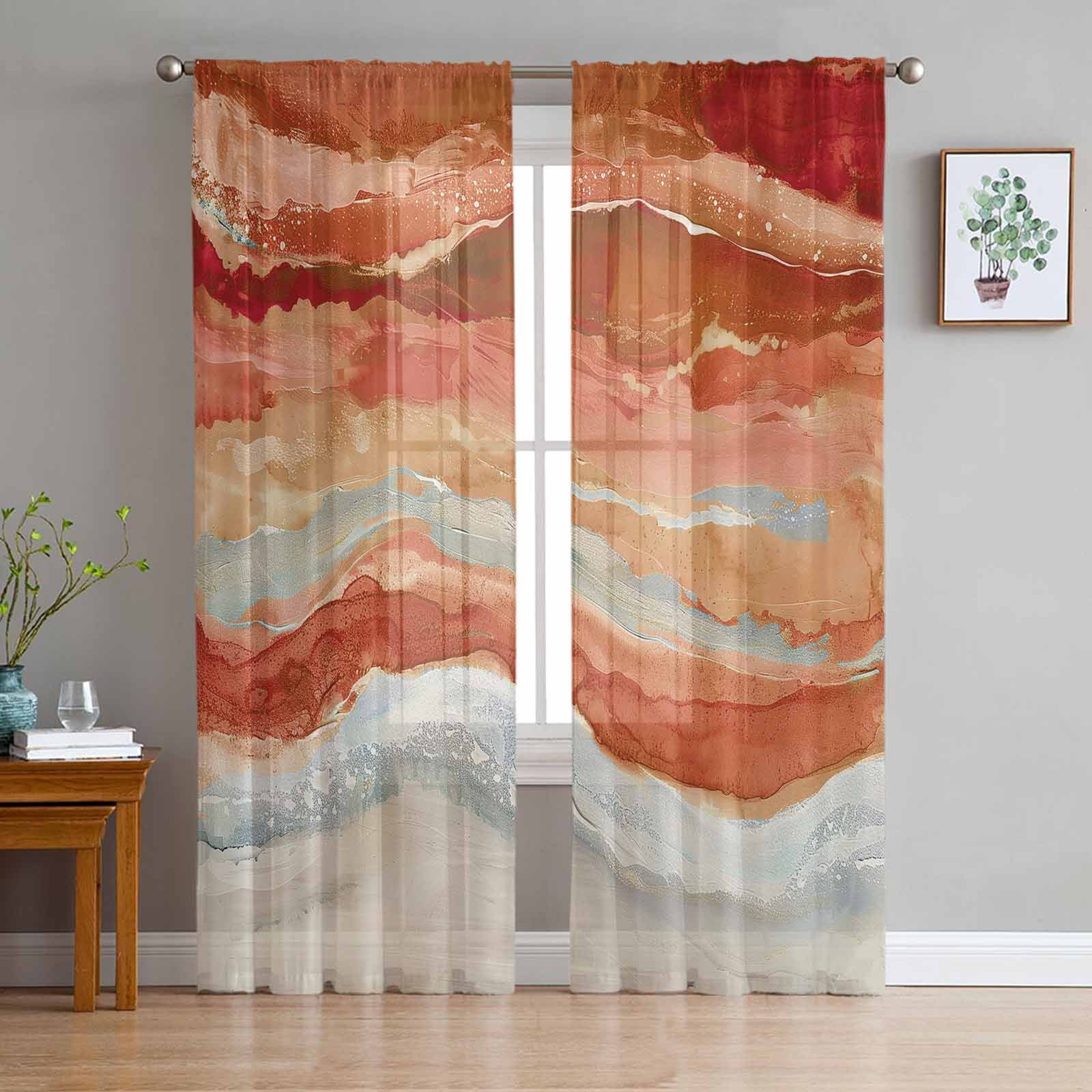 Burnt Orange Coastal Semi Sheer Curtains 63 Inch Length 2 Panels Set ...