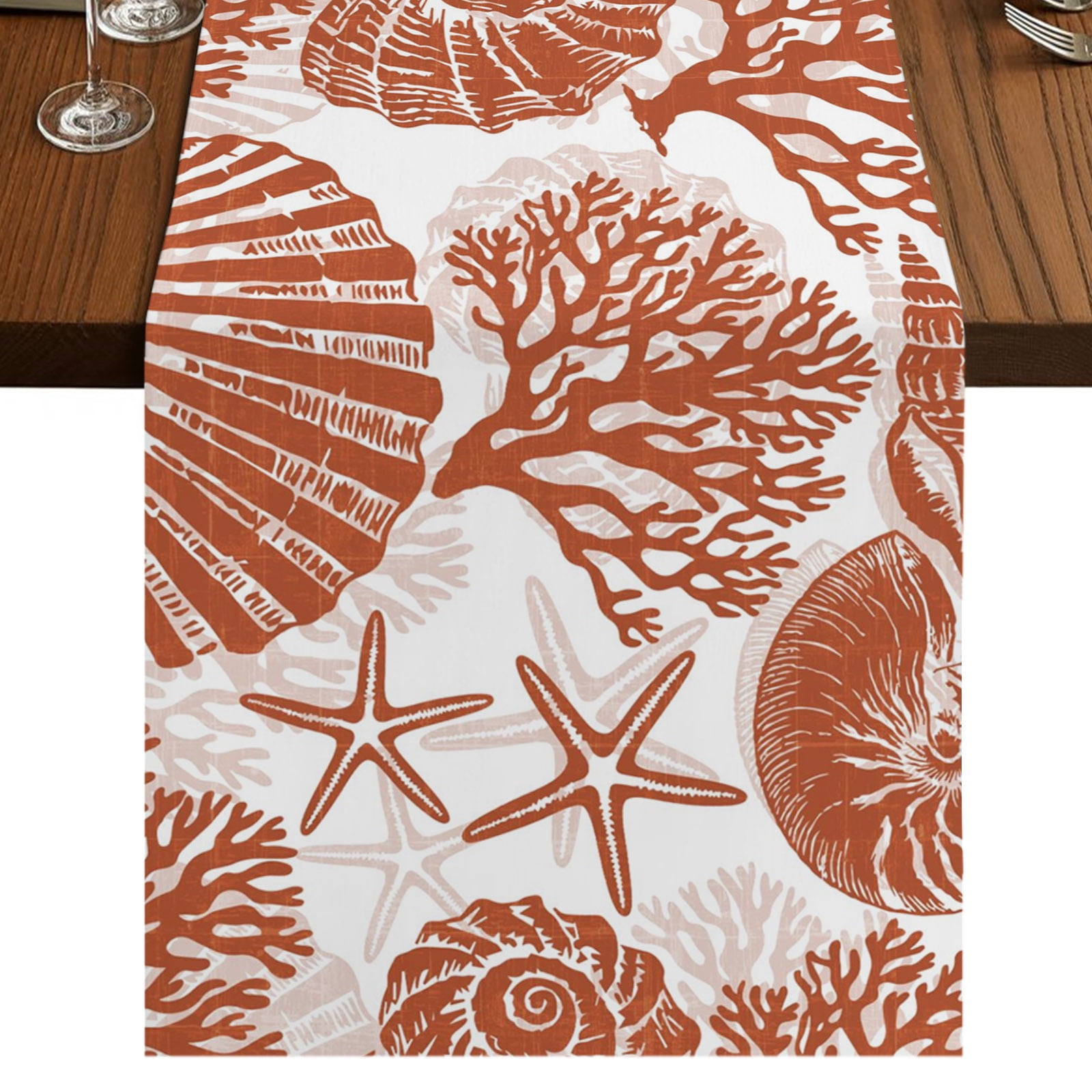Burnt Orange Coastal Starfish Burlap Cotton Table Runner 14x72 Inches ...