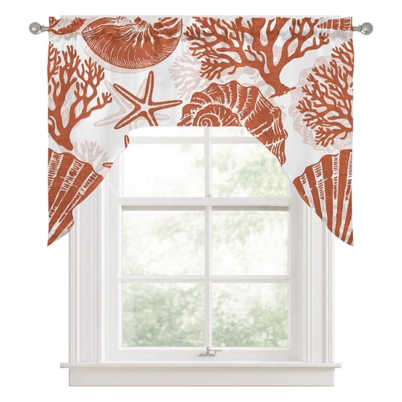 Burnt Orange Coastal Starfish Kitchen Curtains Swag Valance for Windows ...