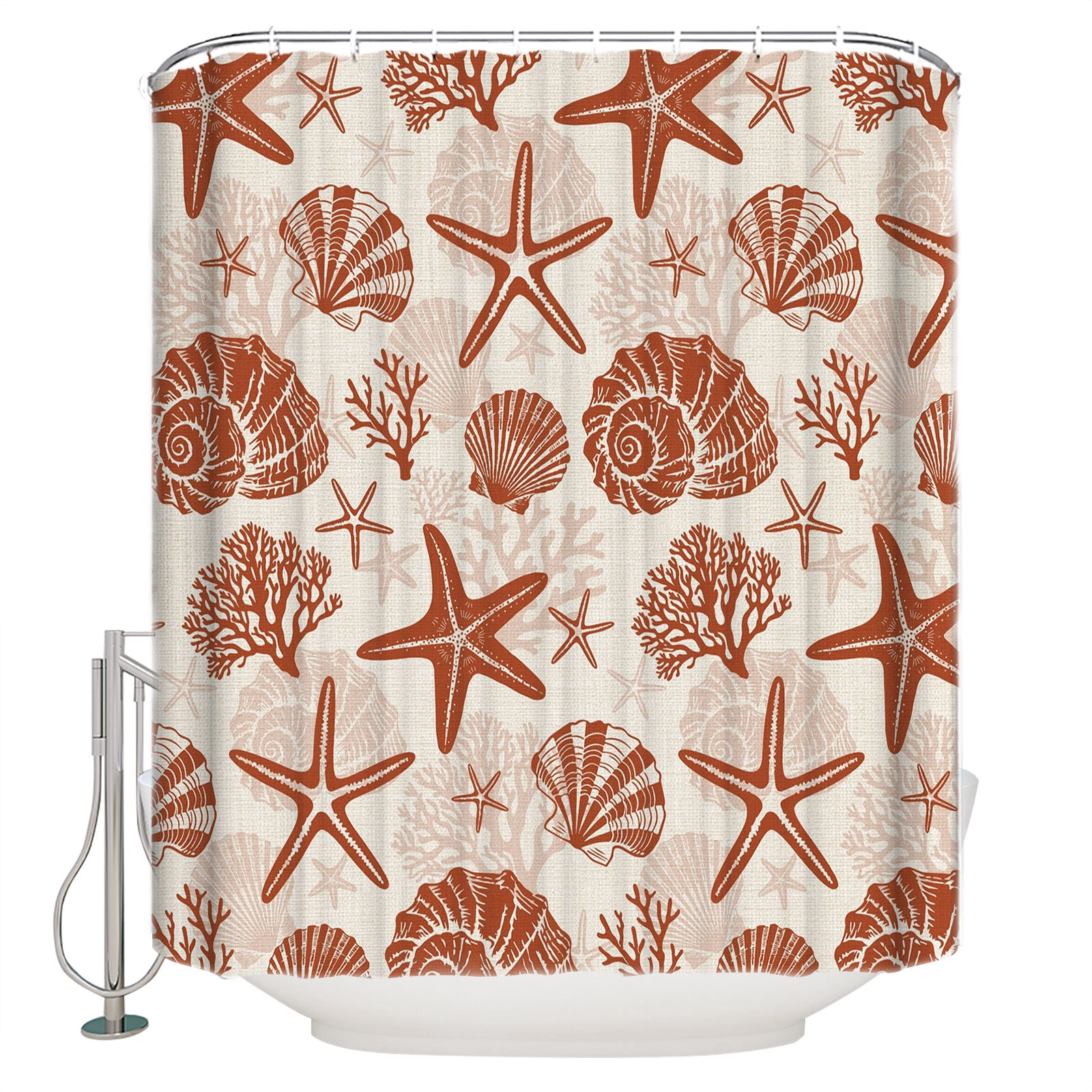 Burnt Orange Coastal Summer Bathroom Shower Curtains with 12 Hooks ...