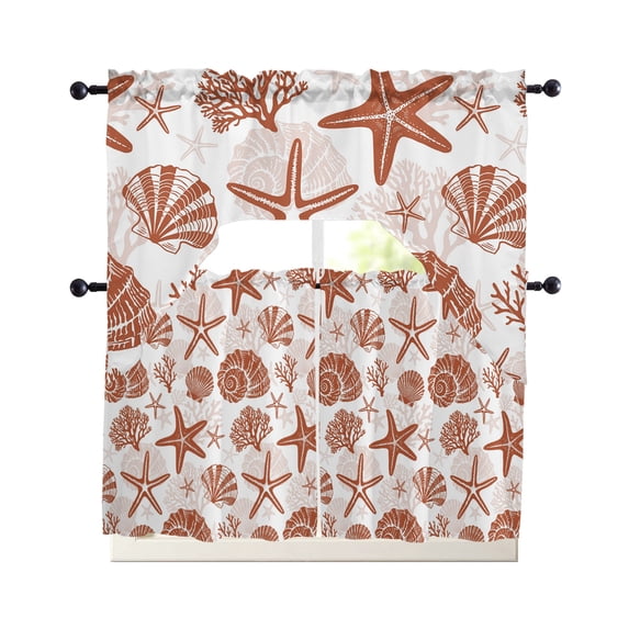 Burnt Orange Coastal Summer Kitchen Curtains Set for Windows 3 Piece ...