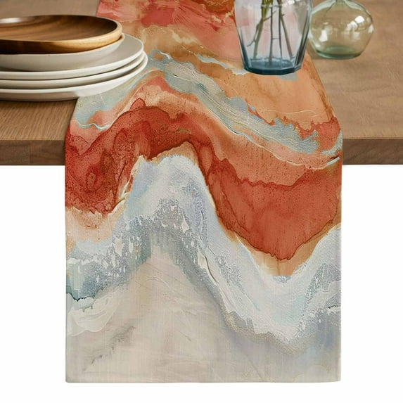 Burnt Orange Coastal Table Runner, Summer Beach Nautical Abstract Art ...