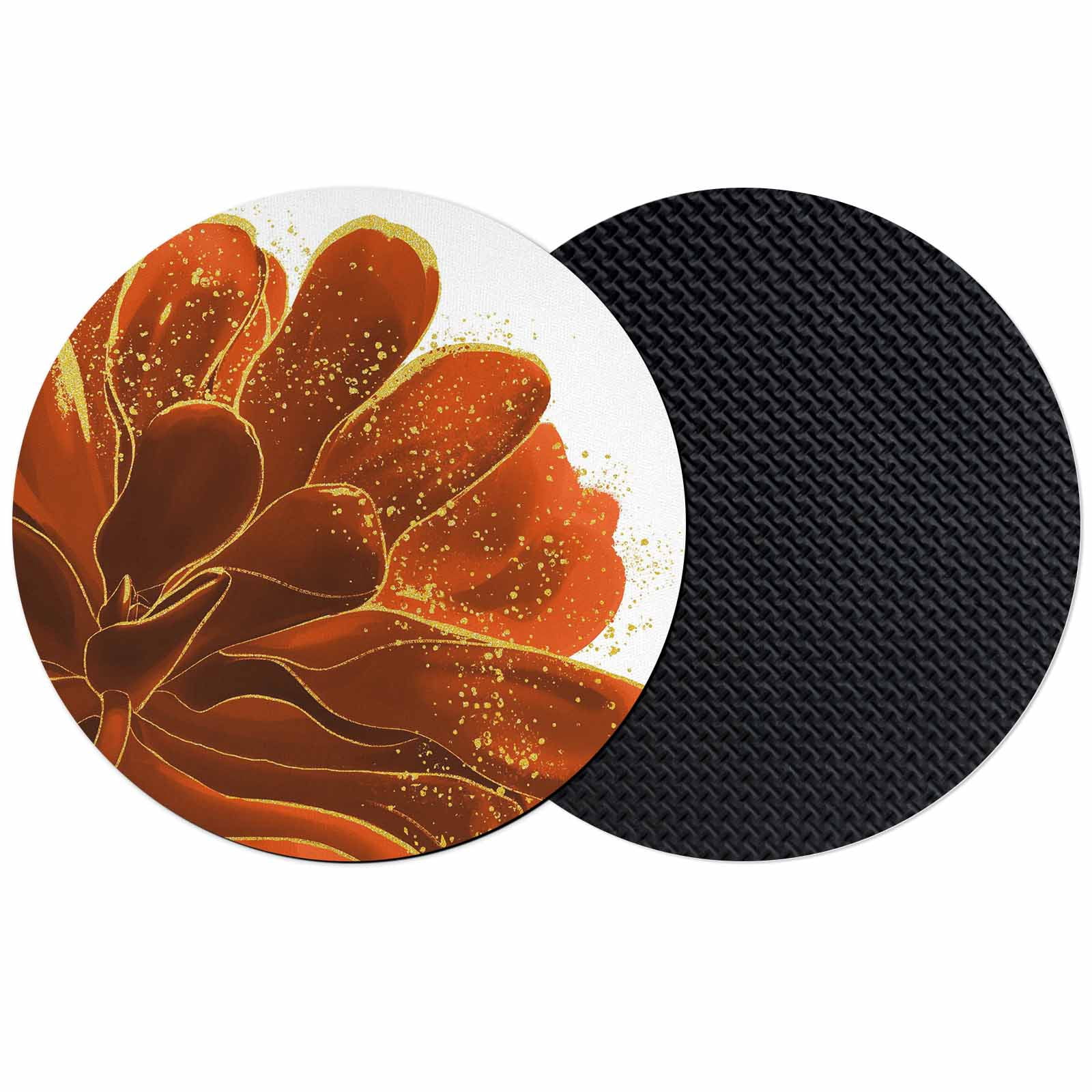 Burnt Orange Coasters Set of 2, Sparkle Gold Stained Floral Flower Art ...