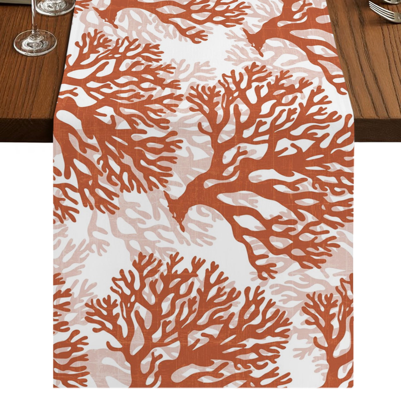 Burnt Orange Coral Coastal Burlap Cotton Table Runner 13x108 Inches ...