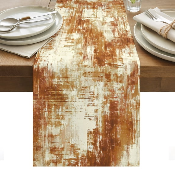 Burnt Orange Cotton Linen Table Runner Modern Abstract Gradient Orange ...