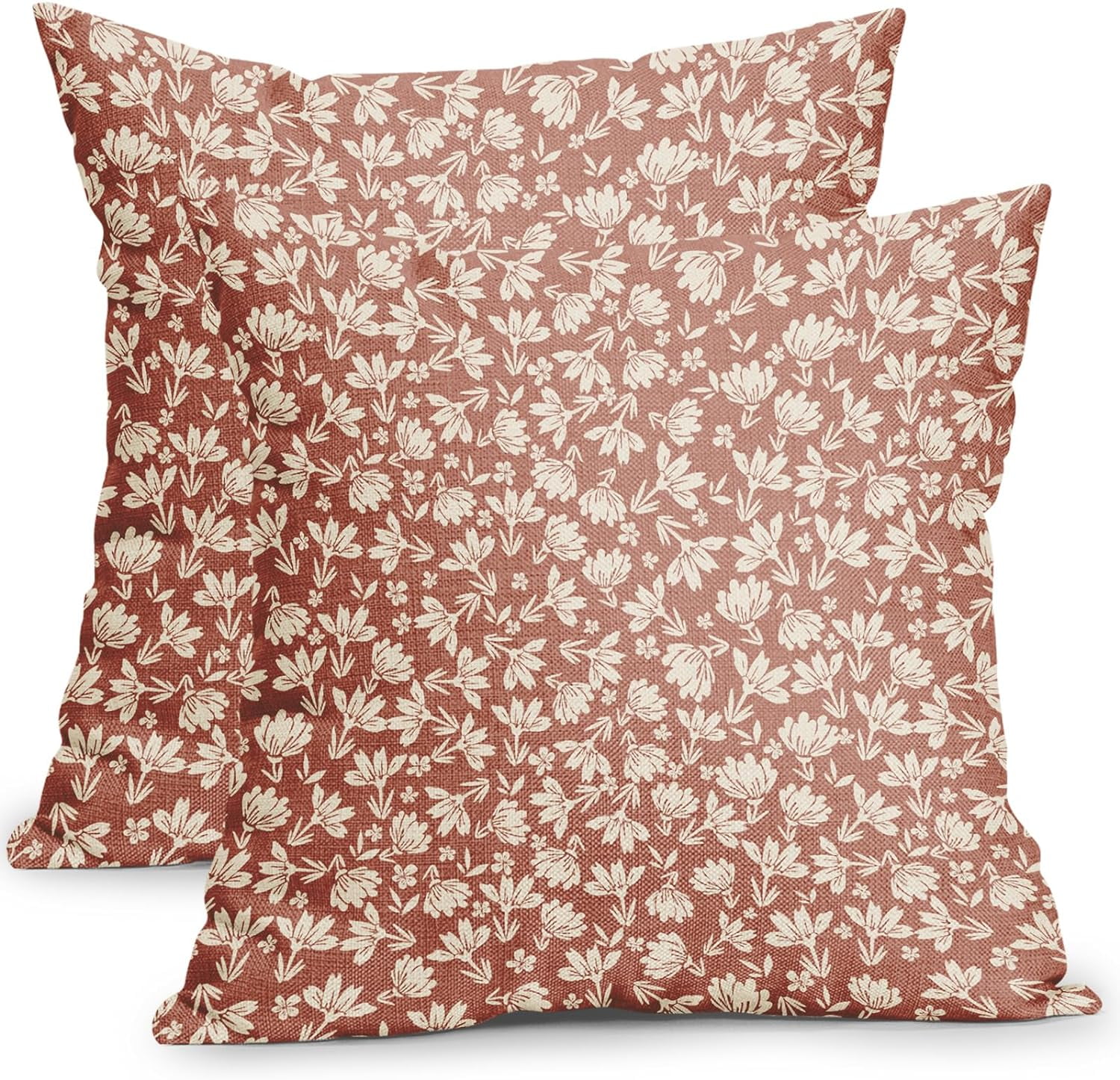 Burnt Orange and Cream Floral Pillow Covers 18x18 Inch Set of 2 Vintage ...