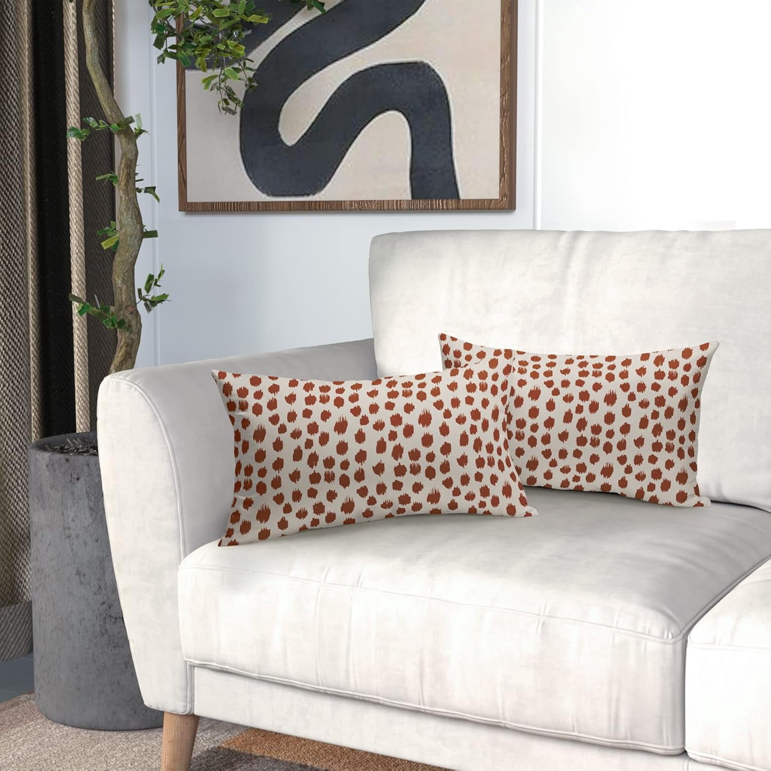 Burnt Orange Cream Pillow Covers 12x20 Set of 2 Boho Design Polka Dot ...