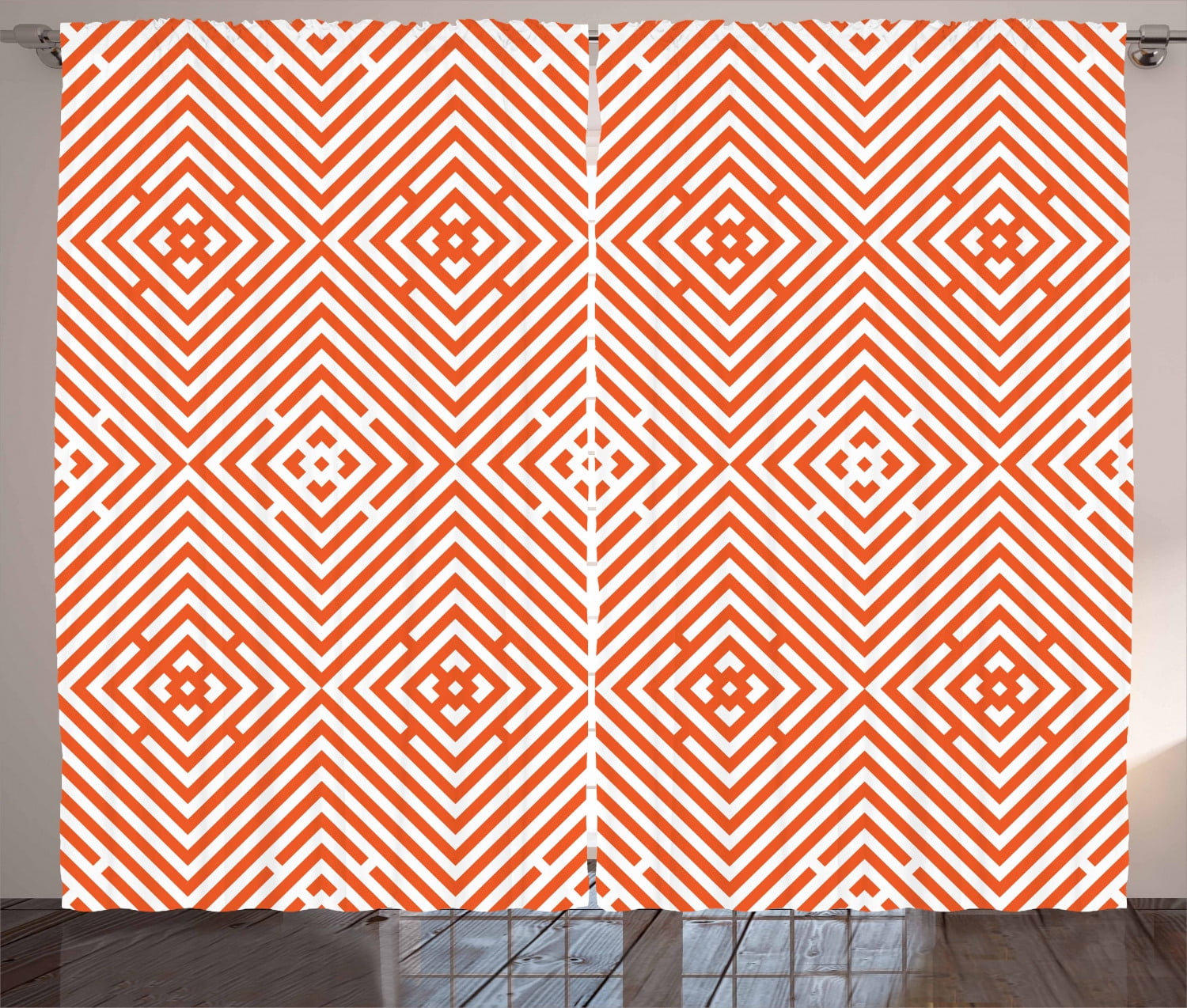 Ambesonne Burnt Orange Curtains 2 Panel Set, Bullseye Rhombus, 108" x ...