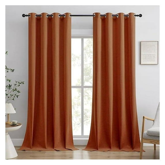 Burnt Orange Curtains 84 Inches Long Complete Blackout for Bedroom ...